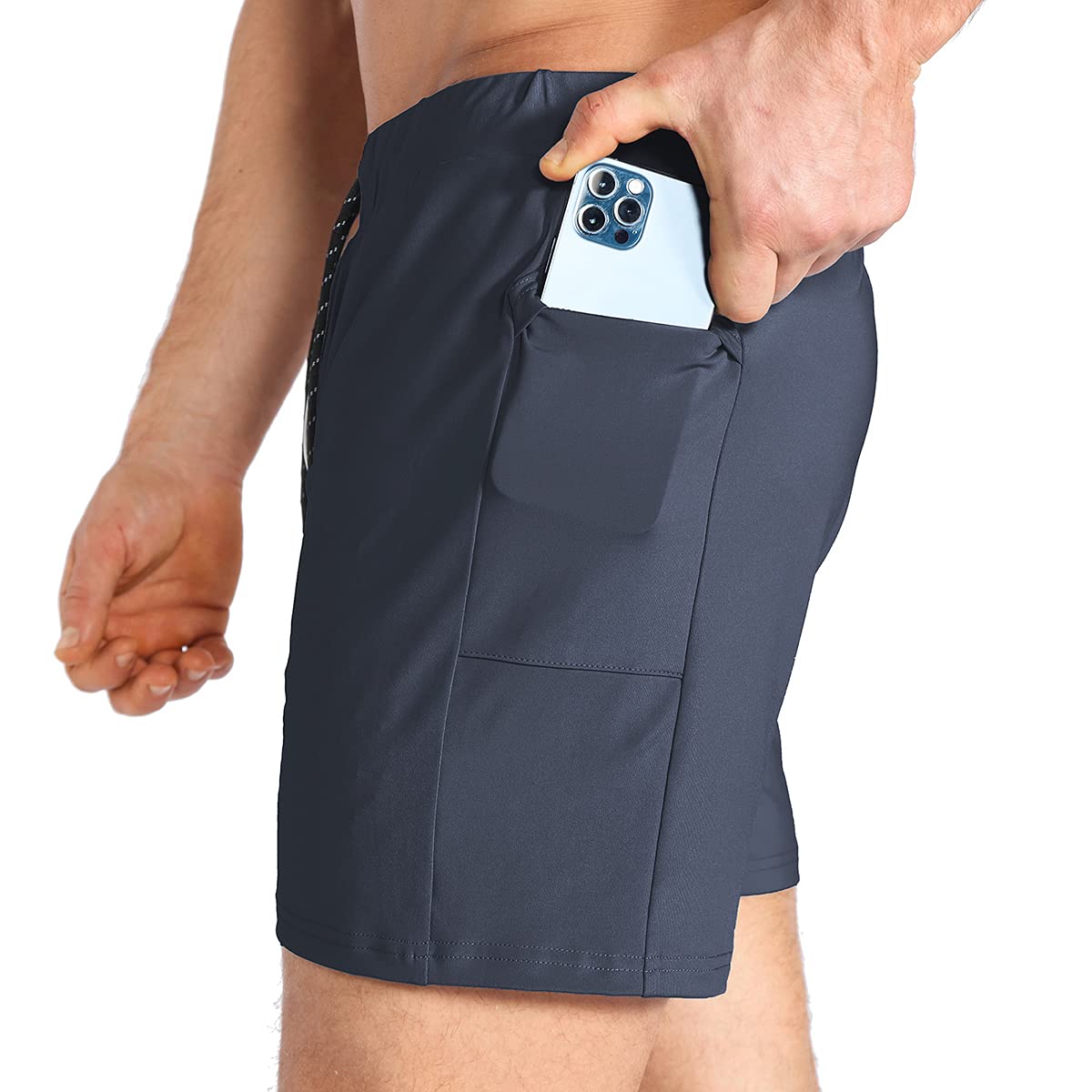 BROKIG Men's Lightweight Gym Shorts,Bodybuilding Quick Dry Running Athletic Workout Shorts for Men with Pockets(Dark Grey, Large)