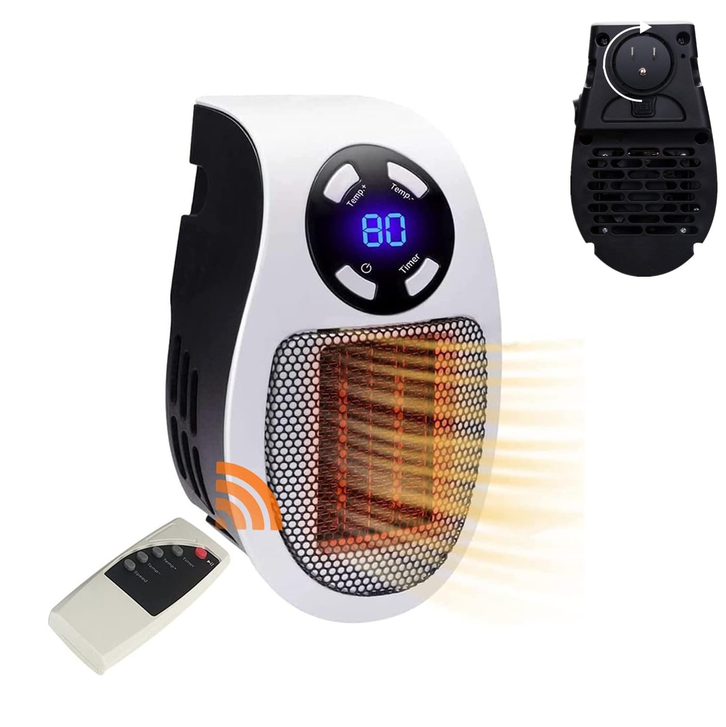Upwsma Upgrade Smart Wall Space Heater 500W/800W Portable Electric Small Heater With Adjustable Thermostat and Timer, Overheat Protection, LED Display,Safe Heater for Office Dorm Dog Room(White-500W)