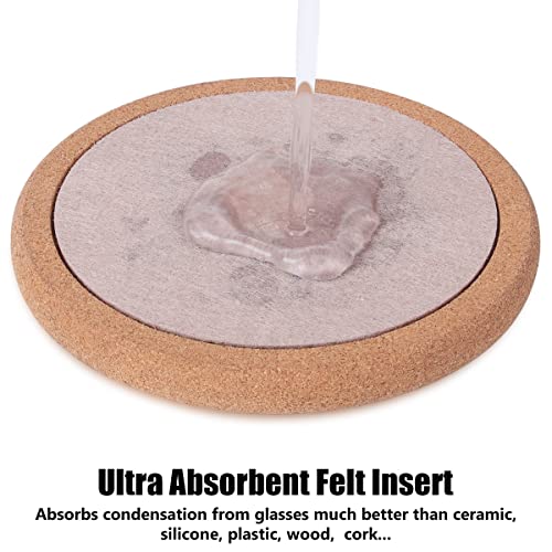Drink Coasters with Holder, Absorbent Coaster, (6 Pack), Cork Felt Coasters, Coasters for Table Protection, Round Thick Coasters for Drinks, Glasses, Cups, Bar, Housewarming Gift, Beige.