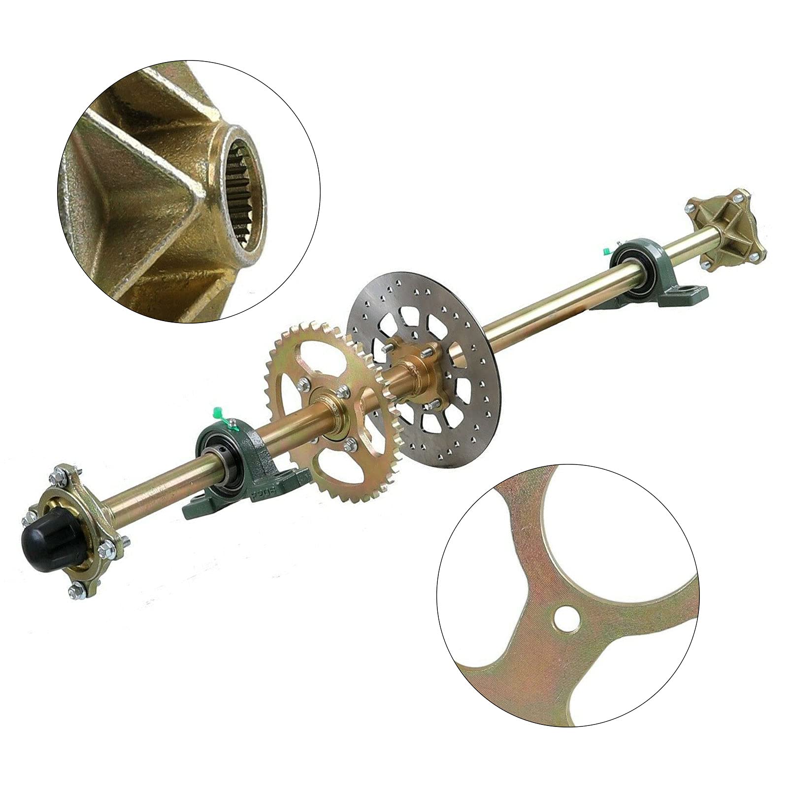 44" 1120mm Complete Rear Axle Kits for Gokart, 24T ATV Quad Go Kart Rear DIY Rebuild Live Axle Kit with 4 Bolt Wheel Hubs&Brake Disc&Sprocket&Pair Pillow Blocks