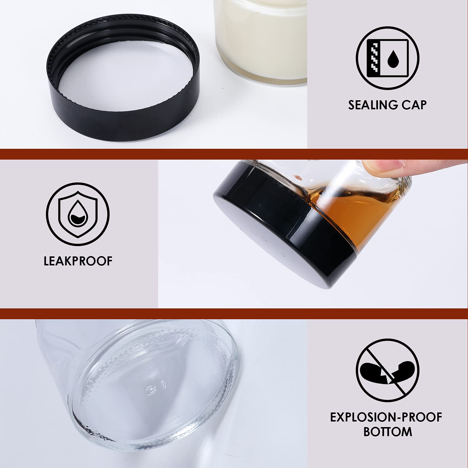2oz Jars with Lids, HOA Kinh 30 Pack Clear Glass Jars with Lids Empty Cosmetic Containers Round Airtight Glass Jar with Inner Liners and black Lids for Storing Lotions, Powders, and Ointments
