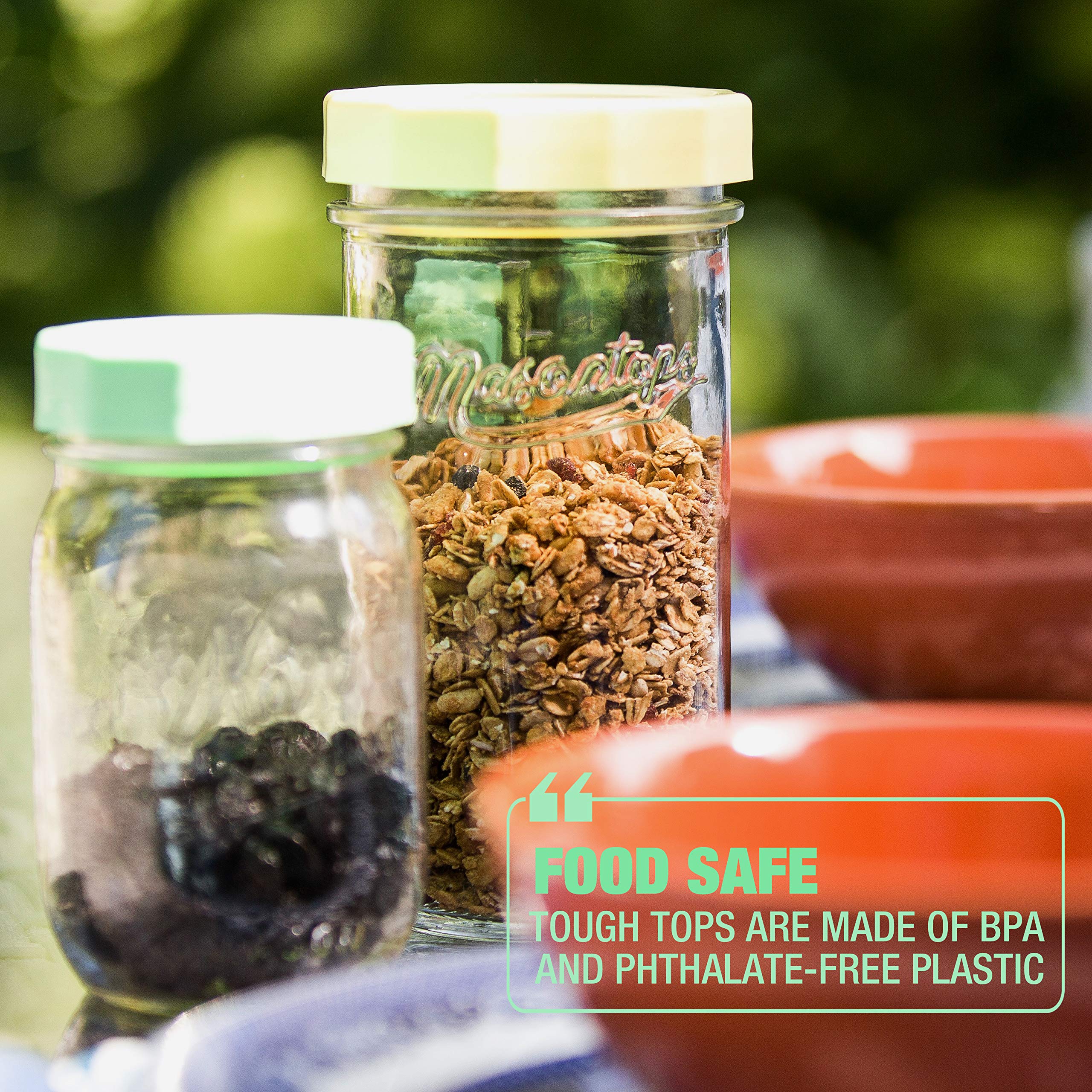 Masontops Tough Tops - Ball Regular Mouth Mason Jar Lids Plastic Leakproof - BPA-Free Multi Colored Plastic Mason Jar Lids - Reusable Dry Canning Lids fit Ball Jars (Ball Mason Jars not included)