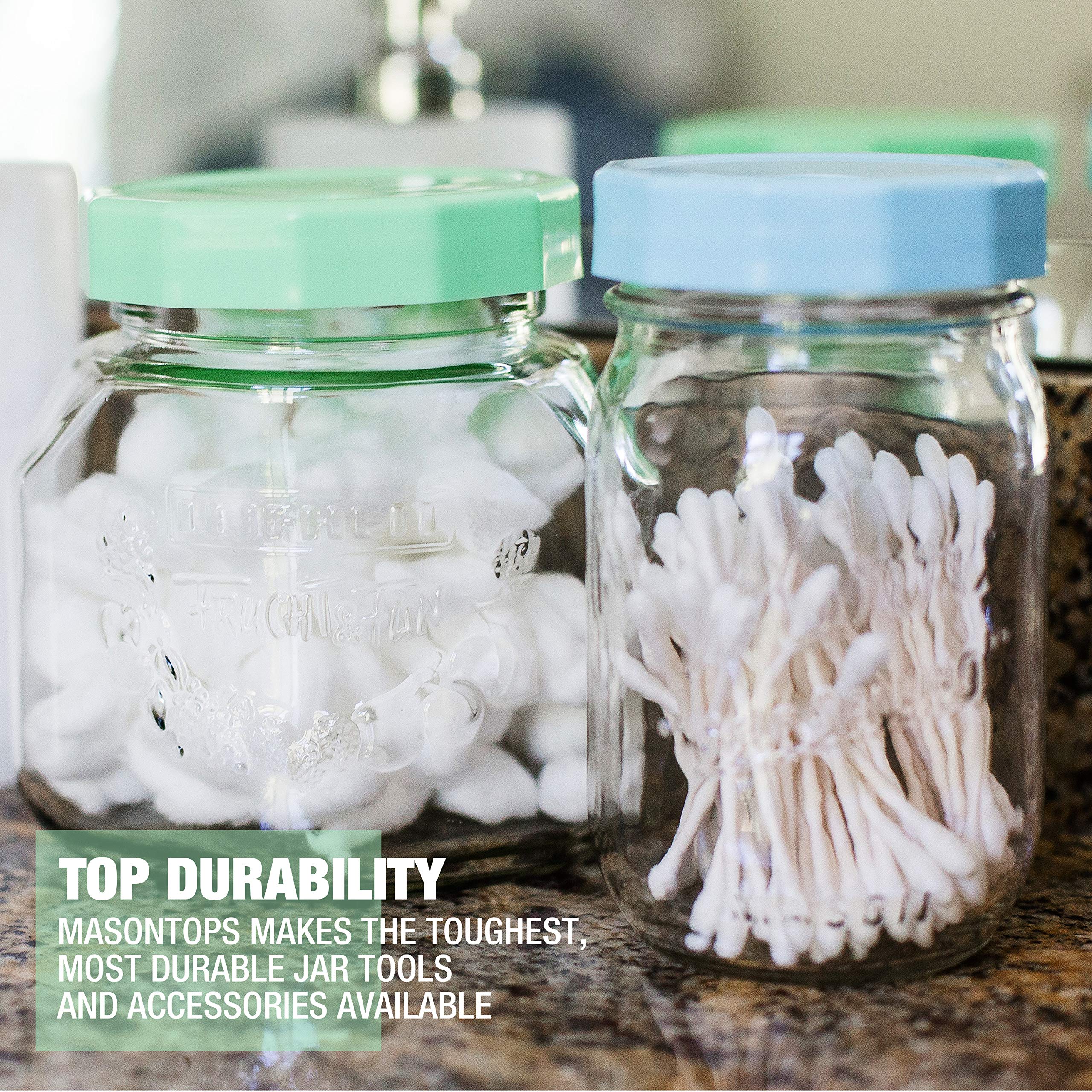 Masontops Tough Tops - Ball Regular Mouth Mason Jar Lids Plastic Leakproof - BPA-Free Multi Colored Plastic Mason Jar Lids - Reusable Dry Canning Lids fit Ball Jars (Ball Mason Jars not included)