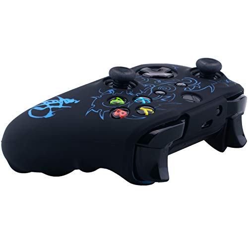 9CDeer 1 x Silicone Laser Carving Protective Cover Skin + 6 Thumb Grips for Xbox One S/X Controller Loong Blue