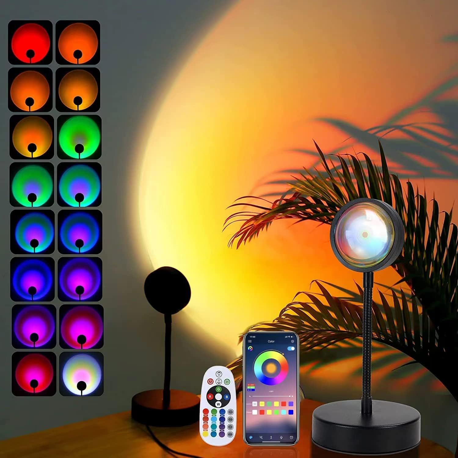 JIMEI Sunset Lamp Projector Led Lights for Bedroom Night Light RGB Lights Sun Sunlight Sunrise Lamp 10w 360° Rotation Mood Lighting Home /Room Decor Christmas Gifts for Women