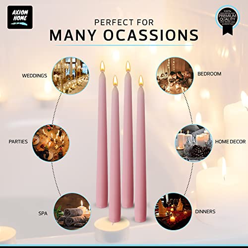 Axiom-Pack of 10 Unscented Taper Candles-9.84 Inches Tall Thicker Candle Set-9 Hours Burning time-Premium Quality Wax dripless candlesticks for Home Décor Wedding, Party & Valentines Day (Baby Pink)