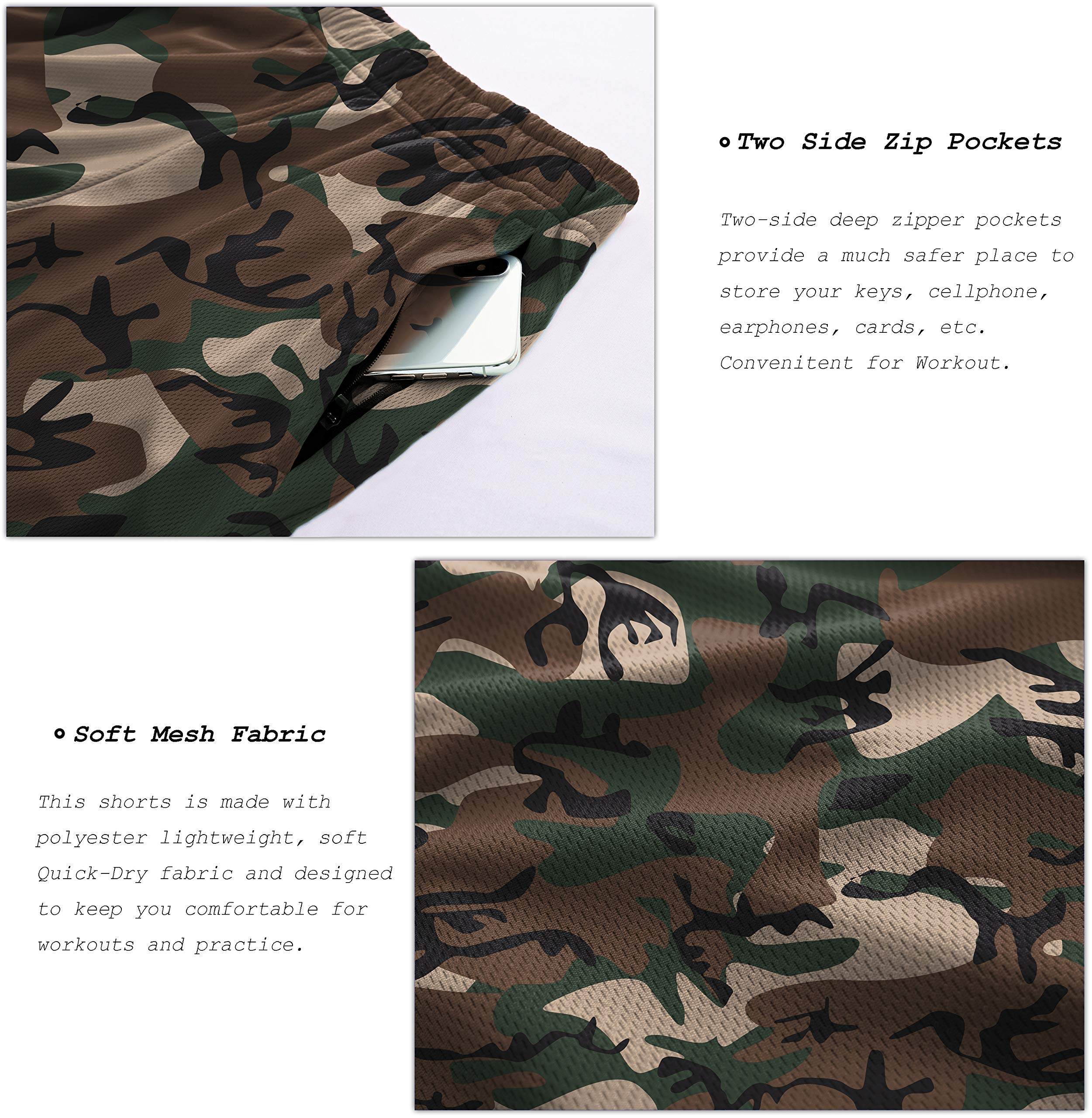 G Gradual Men's 7" Workout Running Shorts Quick Dry Lightweight Gym Shorts with Zip Pockets (Green Camo X-Large)
