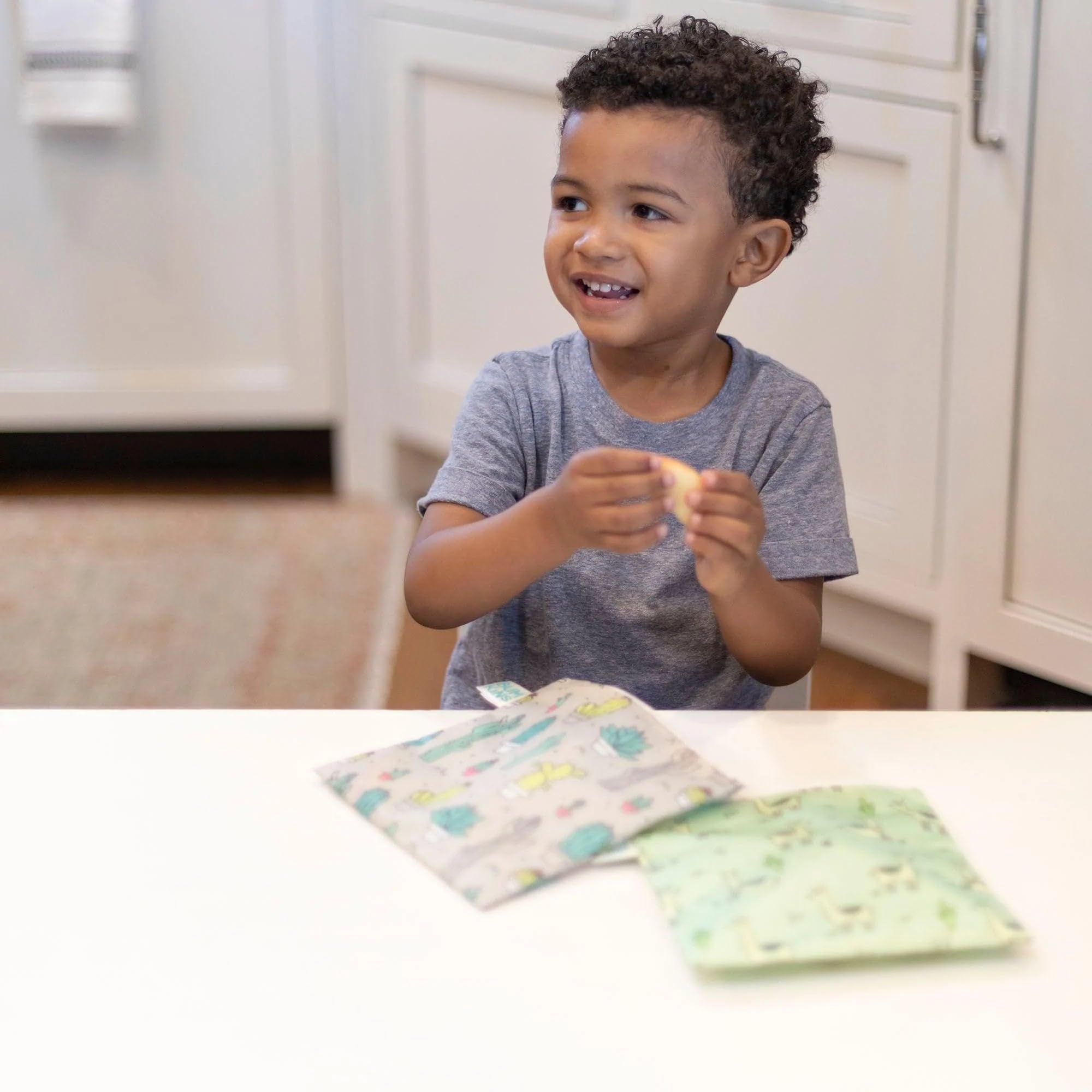 Bumkins Sandwich Bag / Snack Bag, Reusable Fabric, Washable, Food Safe, BPA Free, 7x7 - Cactus & Llama (2-Pack)