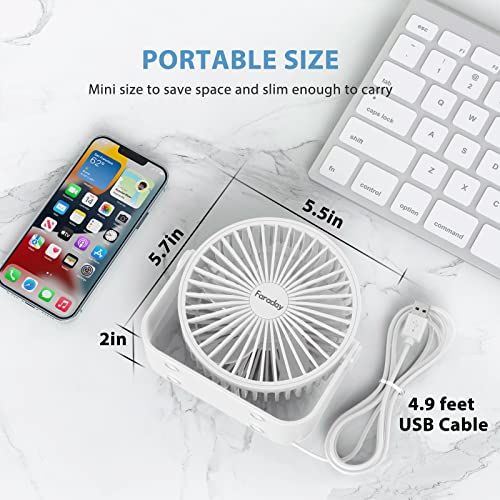 FARADAY USB Desk Fans 5 Inches Portable Table Fans 360° Head Rotation Small Personal Desktop Fan for Home Office, 3 Speeds, White