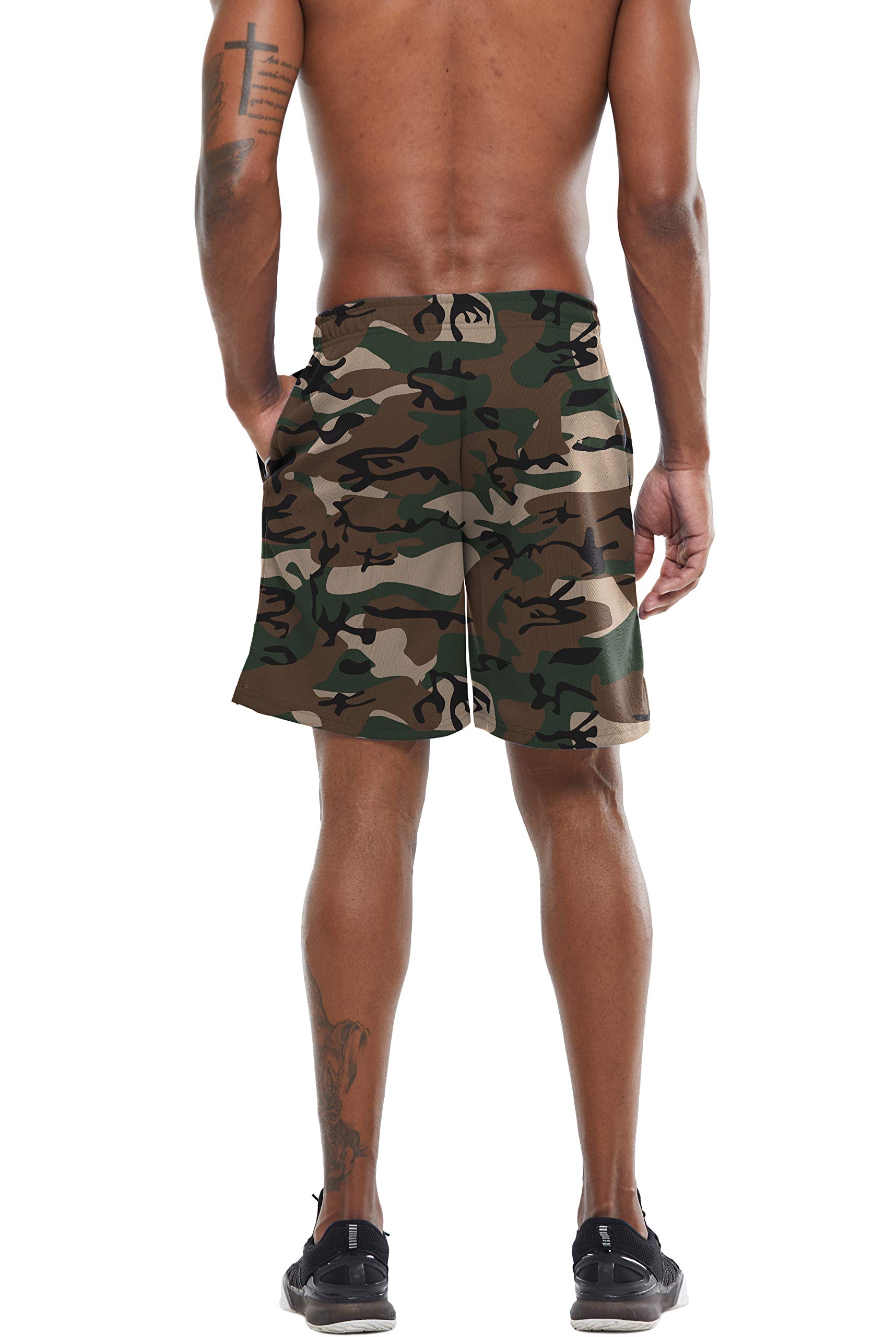 G Gradual Men's 7" Workout Running Shorts Quick Dry Lightweight Gym Shorts with Zip Pockets (Green Camo X-Large)