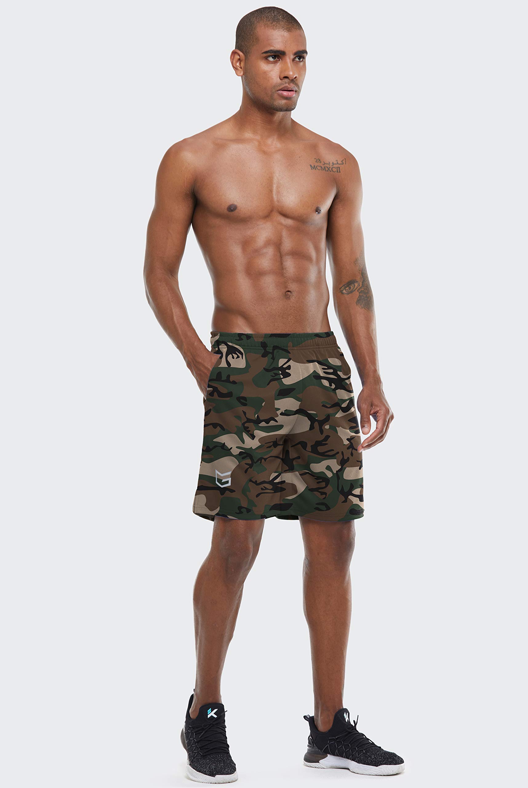 G Gradual Men's 7" Workout Running Shorts Quick Dry Lightweight Gym Shorts with Zip Pockets (Green Camo X-Large)