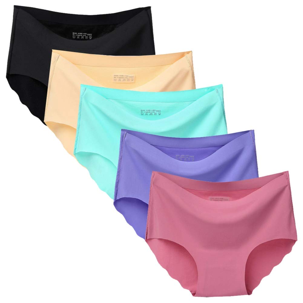 Nightaste Women's Seamless Briefs Pack of 5 Ice Silk Panties Mid-Rise No Show Underwear (Small, Multi1)