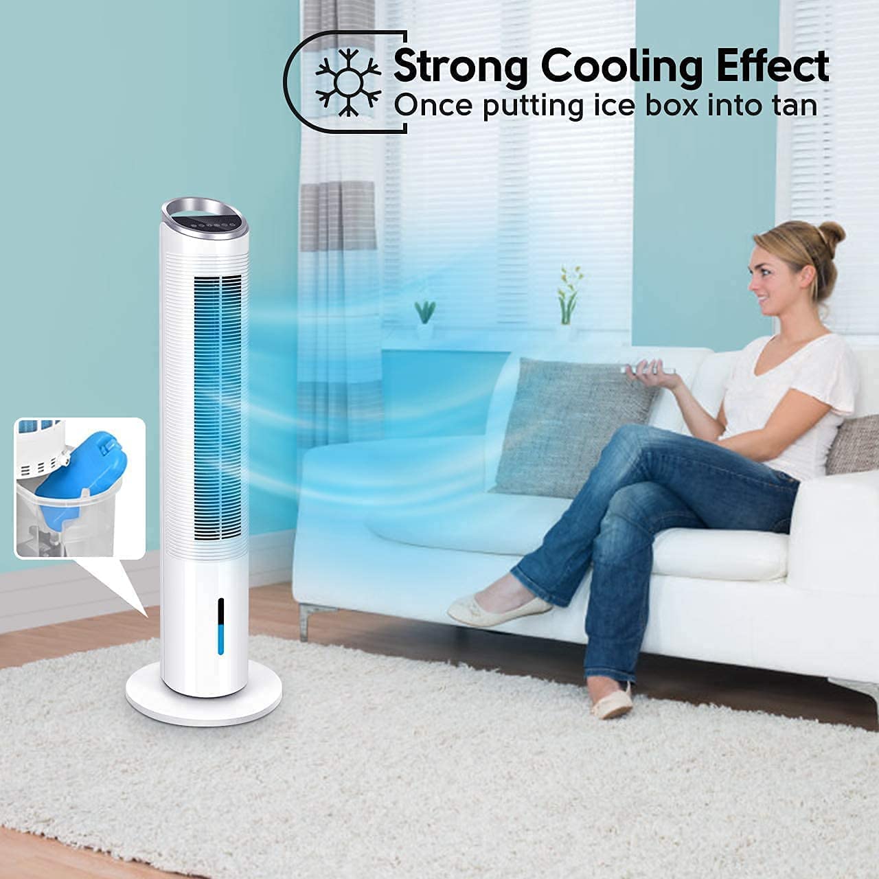 Air Choice Evaporative Cooler, 40" Portable Tower Fan with 70° Oscillating for Big Space, 3 Speeds & Modes, 8H Timer, 2 Ice Packs, Removable Water Tank, Portable Swamp Cooler with LCD Panel & Remote