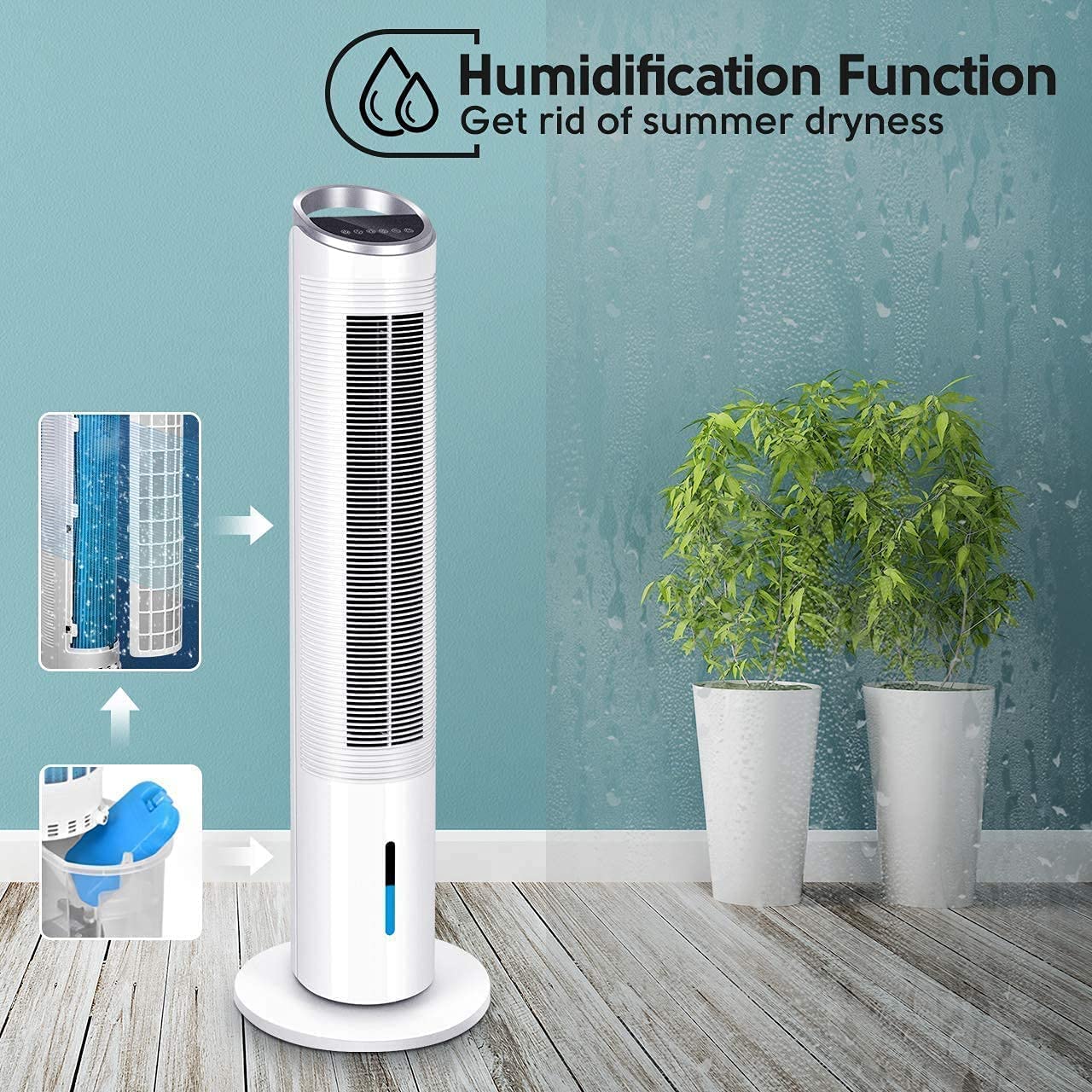 Air Choice Evaporative Cooler, 40" Portable Tower Fan with 70° Oscillating for Big Space, 3 Speeds & Modes, 8H Timer, 2 Ice Packs, Removable Water Tank, Portable Swamp Cooler with LCD Panel & Remote