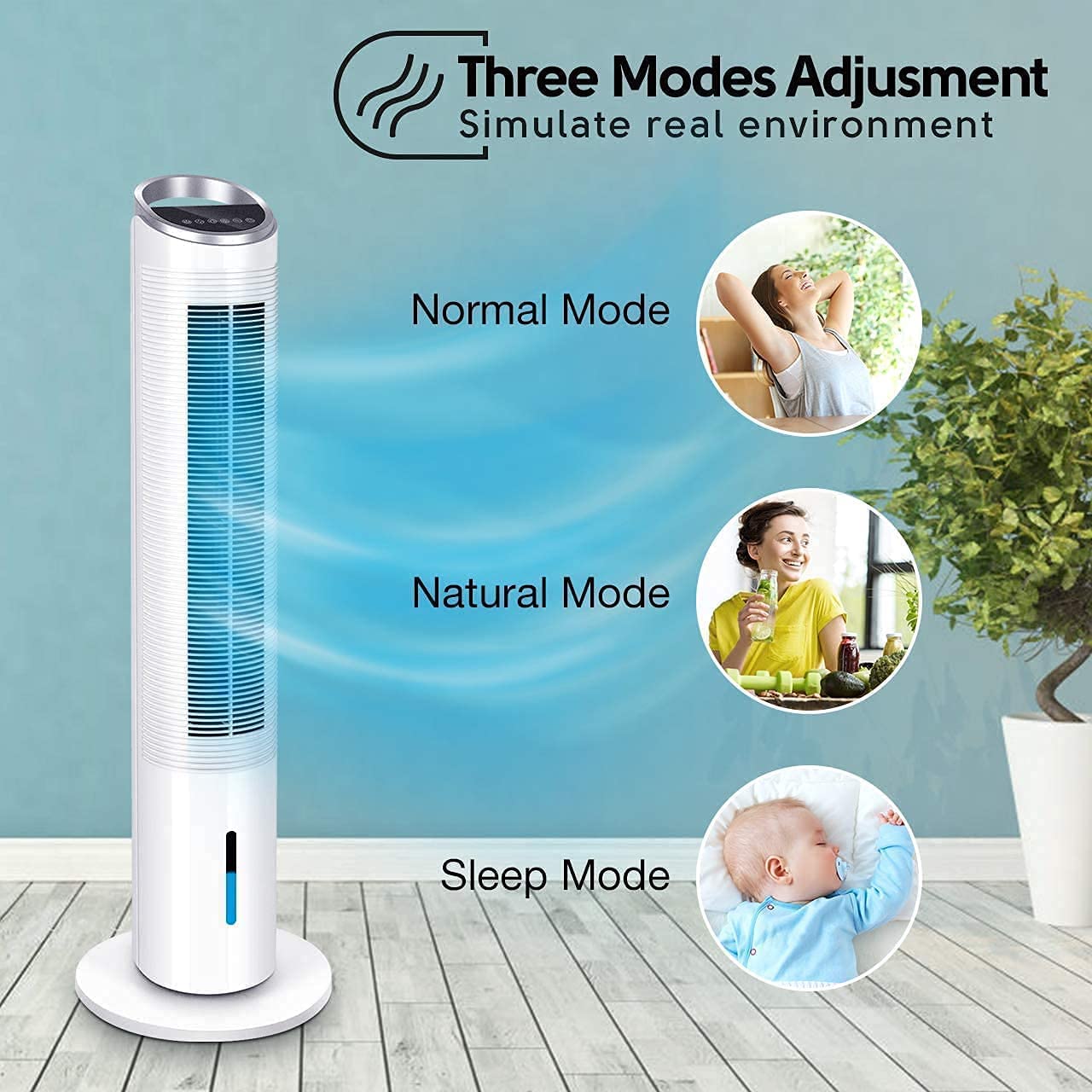 Air Choice Evaporative Cooler, 40" Portable Tower Fan with 70° Oscillating for Big Space, 3 Speeds & Modes, 8H Timer, 2 Ice Packs, Removable Water Tank, Portable Swamp Cooler with LCD Panel & Remote