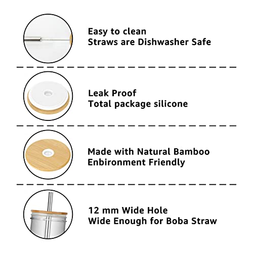 Tronco Bamboo Lids with Stainless Steel Straws, 2 Reusable Lids for Wide Mouth Tumblers, Includes 2 Straws and 1 Straw Brush