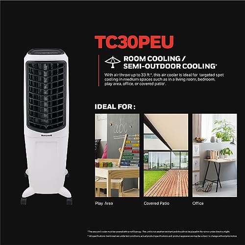 Honeywell 700 CFM Compact Spot Fan & Humidifier, Indoor Portable Evaporative Air Cooler, Swamp cooler, Remote Control (White)