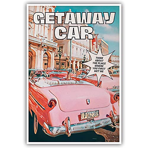 Taylor Getaway Car Poster Wall Art Pink Car Poster Vintage Room Aesthetics Canvas Print Home Living Room Bedroom Bathroom Office Dining Bar Decor Swiftie Gift 12x16 Inch-Unframed