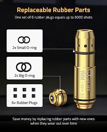 CVLIFE 9mm Laser Training Cartridge with 9 Batteries for Dry Fire Training, Including Extra Training Back Cap, Rubber Plugs and Spare O-Rings