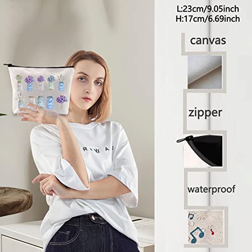 LEVLO Hydrangea and Lavendar Flowers in Jars Cosmetic Make Up Bag Flower Lover Gifts Floral Mason Jars Makeup Zipper Pouch Bag (Mason Jar Lavender)