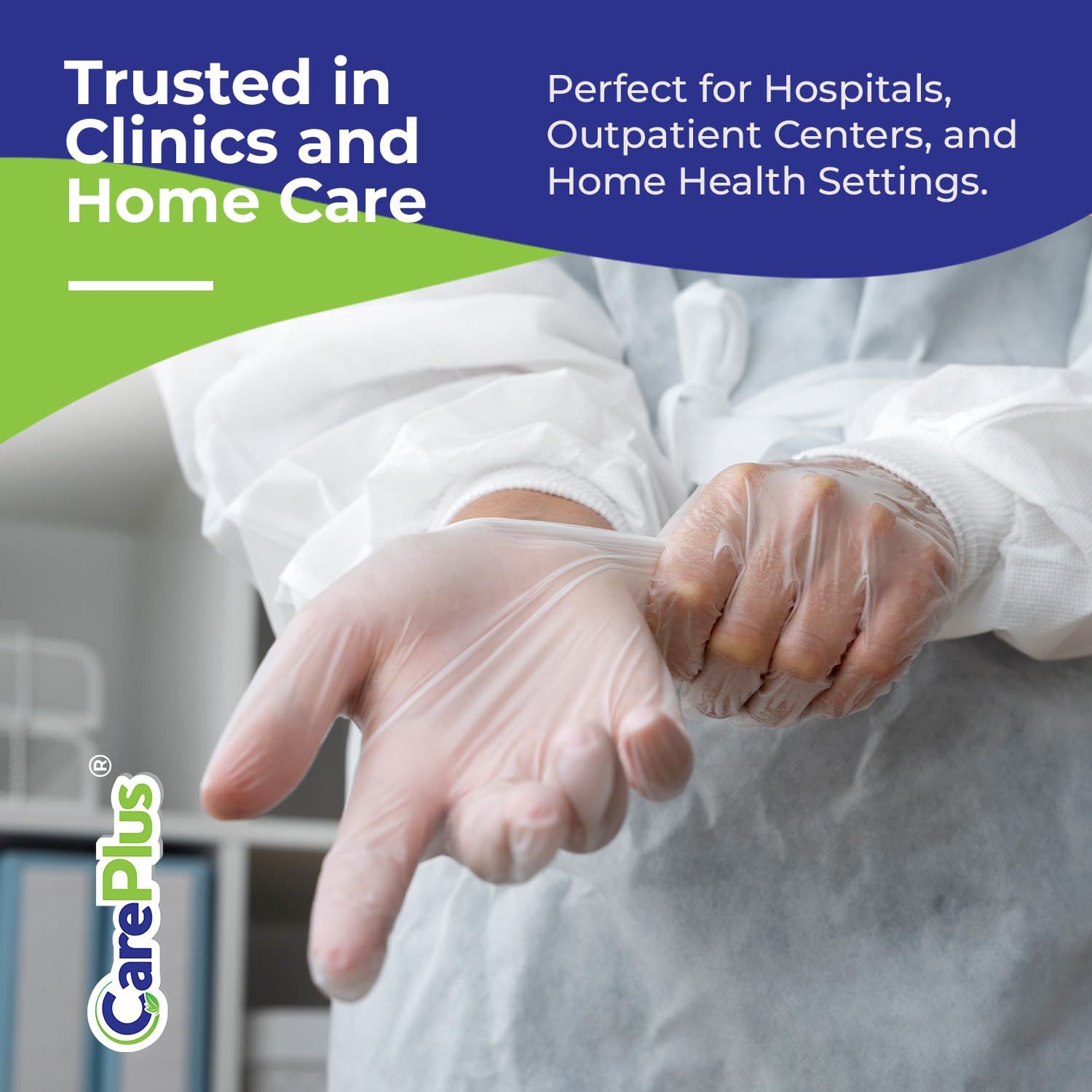 Care Plus Disposable Vinyl Gloves Medium Size| Heavy Duty | Non Sterile | Powder Free | Latex Free Rubber | 100 Count Box |food Safe