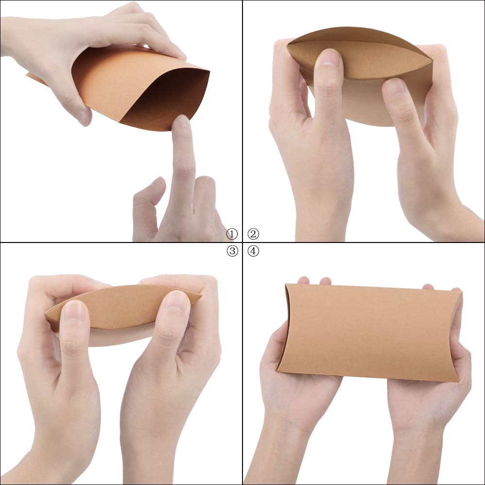 CEWOR Kraft Pillow Box 50pcs, 6.3×3.7 Inches Gift Boxes with 100 Feet Jute Twines, Paper Gift Box for Jewelry, Candy Gift Packaging, Wedding Present and Birthday Party Favor