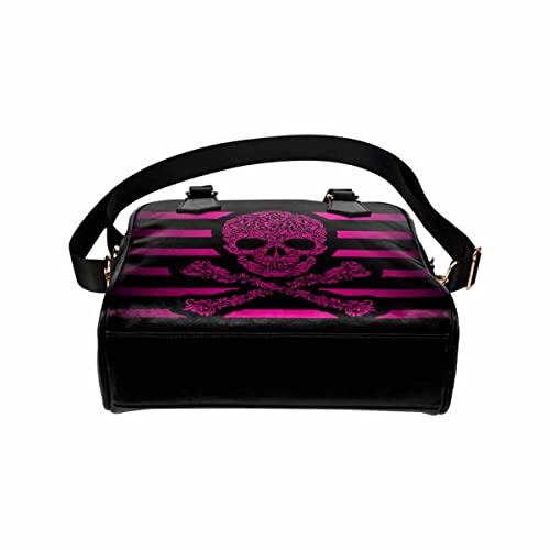 D-Story Pink Skull Stripes Handbags for women Purses Top Handle Tote Bags Leather Shoulder Satchel Handbags with Zipper