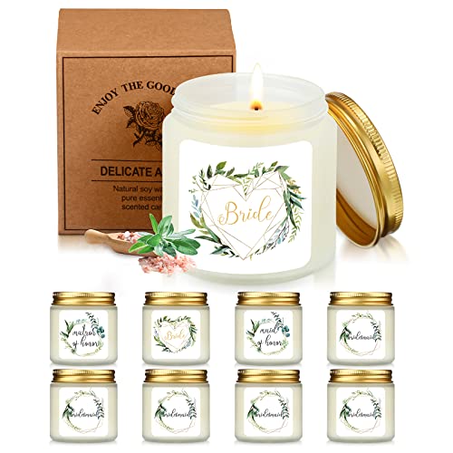 8 Pcs Bridesmaid Candles Gifts Candle Jar Wedding Gift Sea Salt Sage Scented Bridal Proposal Gift Natural Soy Wax Candles Matron Maid of Honor Gift Set for Bridal Shower, Wedding, Bachelor Party