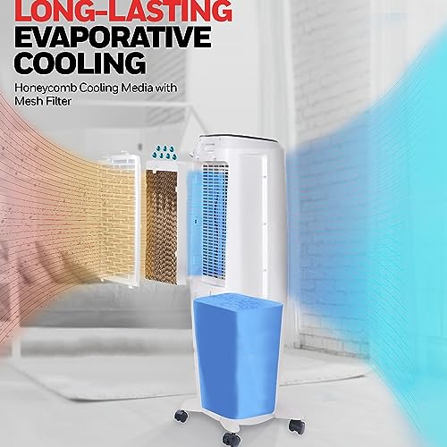 Honeywell 700 CFM Compact Spot Fan & Humidifier, Indoor Portable Evaporative Air Cooler, Swamp cooler, Remote Control (White)