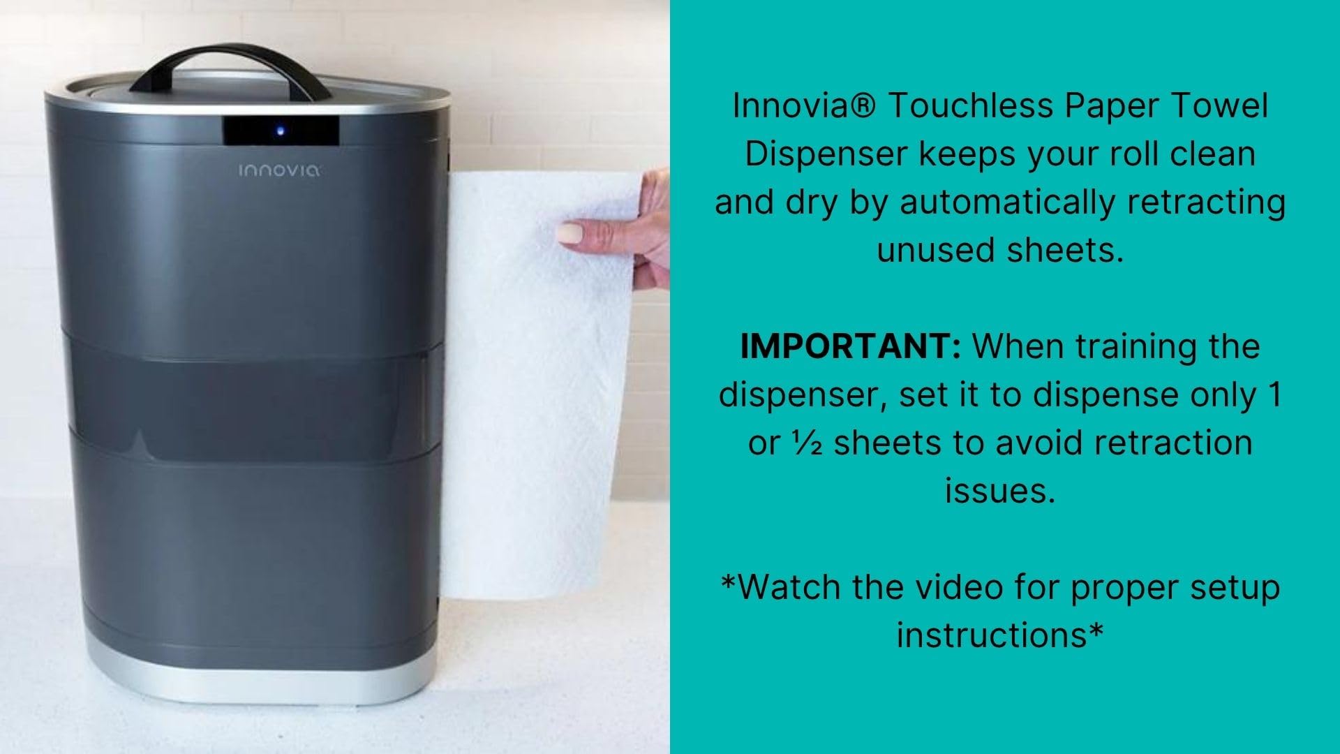 Innovia Automatic Paper Towel Dispenser. Touchless Technology. Works with Most Paper Towel Brands and Sizes. Dispenses The Number of Sheets You Need. Black, Countertop