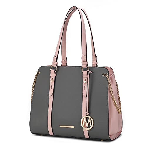 MKF Collection Tote Bag for Women, Vegan Leather Color Block Top-Handle Satchel Handbag Purse