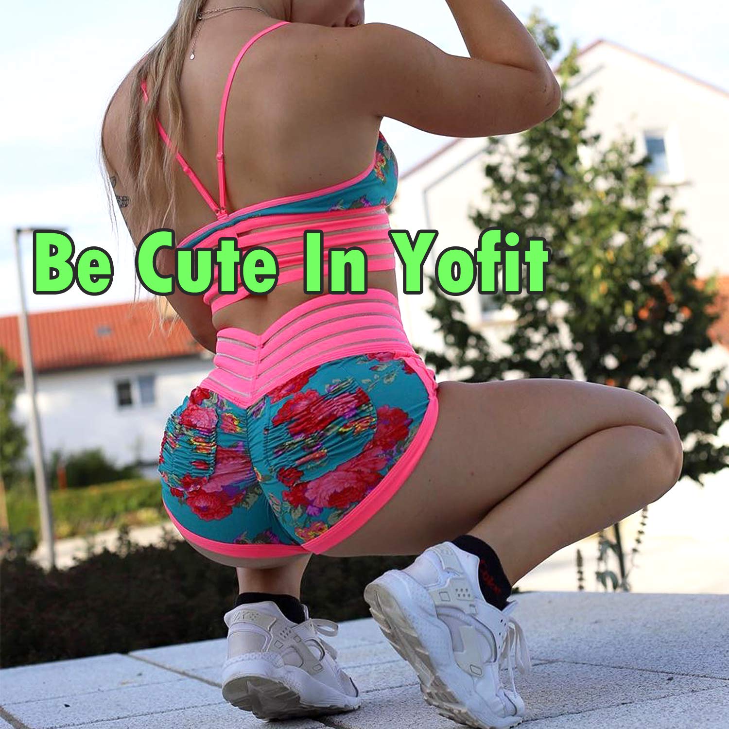YOFIT Womens Ruched Butt Lifting Gym Shorts High Waisted Booty Yoga Shorts Workout Running Twerking Daisy Dukes Shorts #3 Floral L