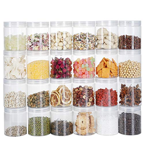 Yephets 8 OZ Plastic Jars with Lids,24 Pack Clear Plastic Slime Containers for Kitchen and Household Food Storage of Dry Goods, Creams and More Included Extra Label and A Pen