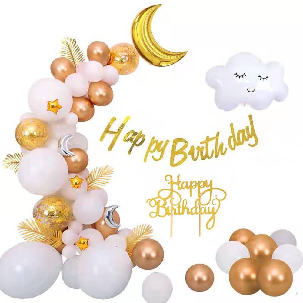 Birthday Decorations Boys Girls, Party Balloons Decoration Pastel Sky Theme with Happy Birthday Banner, Sun Moon Clouds Foil Balloon, Star Balloon for First 2nd Arch Garland Kit Birthday Party balloon