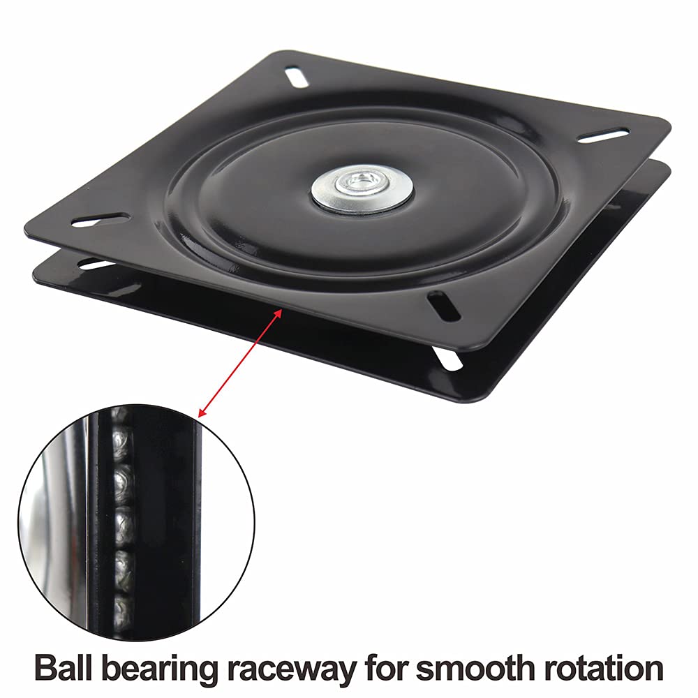 2Pack 8 Inch Lazy Susans Turntable Bearings Swivel Zinc Plate, Black Square Lazy Susan Hardware, Heavy Duty Lazy Susan Replacement Parts, 500LB Capacity Load(Black) (2Pack 8 Inch)