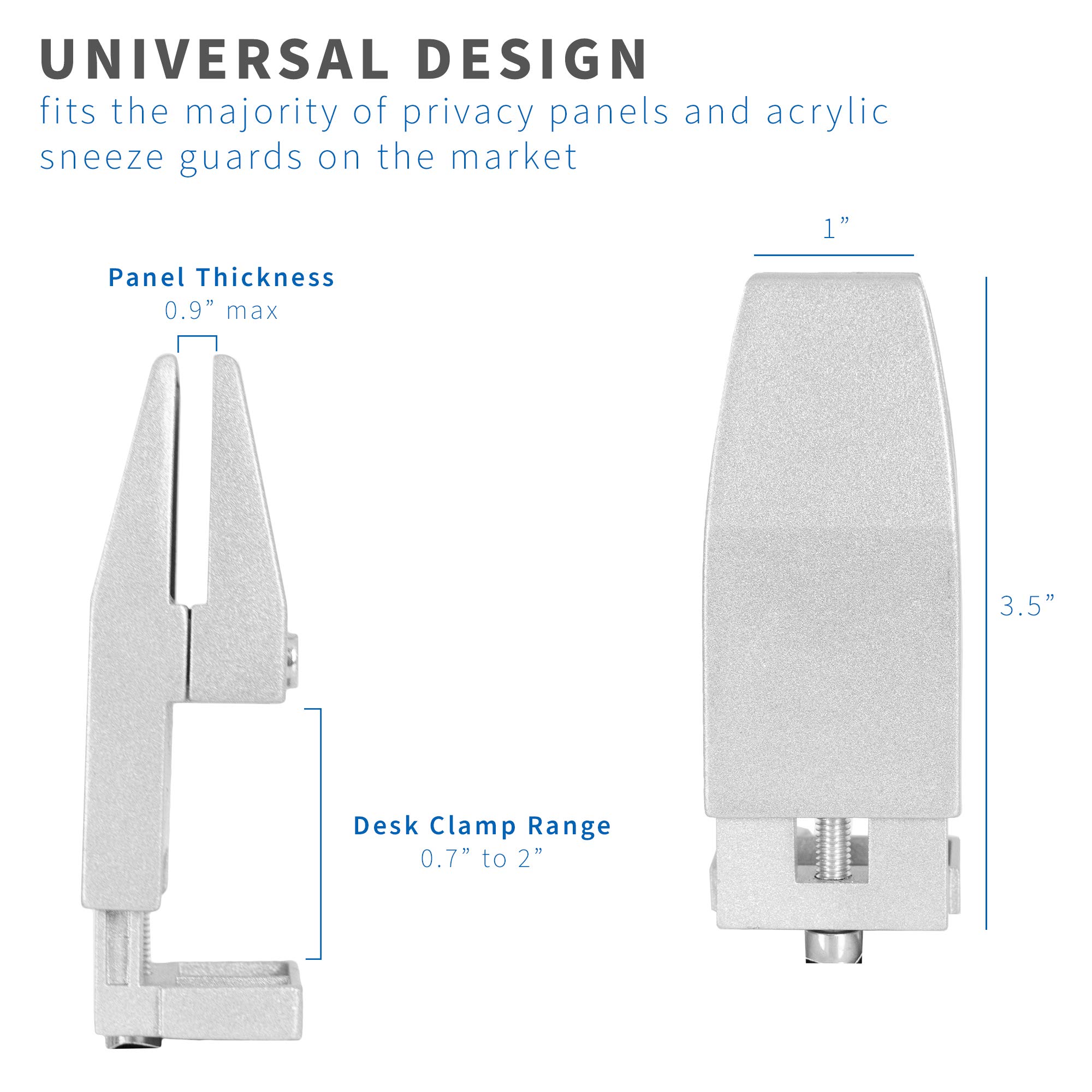 VIVO Universal Privacy Panel/Acrylic Sneeze Guard Desk Clamps, Clamps Only, Fits Desks up to 2 inches Thick, Pack of 2, Silver, PP-CP-01S