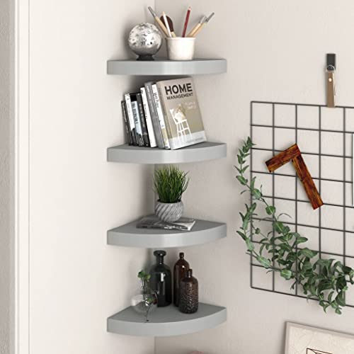 QZZCED Wall Corner Shelves,Wall Mount Corner Shelf,Wall Mounted Display Shelf,Floating Storage Shelf for Kitchen, Bathroom, Living Room,Floating Corner Shelves 4 pcs Gray 9.8"x9.8"x1.5" MDF