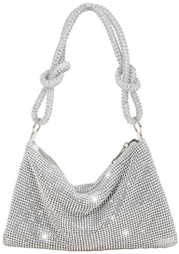 Autumnwell Rhinestone Purse Sparkly Bag Silver Diamond Purses for Women Evening Prom Rhinestone Handbag Hobo Bag