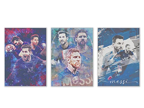 Famous Football Superstar Messi Set of 3 Poster Prints Wall Decor Bedroom for Living Room Sport Room Gift for Fan Football Size 11.7x16.5 inch UNFRAME
