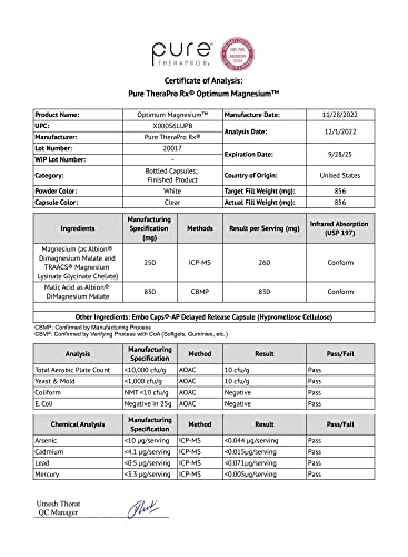 Optimum Magnesium - 240 Delayed Release Veg Caps | 250mg Elemental TRAACS Magnesium Lysyl Glycinate Chelate & Albion DiMagnesium Malate | Formulated for Enhanced Absorption | Non GMO | Lab Tested