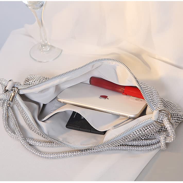 Autumnwell Rhinestone Purse Sparkly Bag Silver Diamond Purses for Women Evening Prom Rhinestone Handbag Hobo Bag