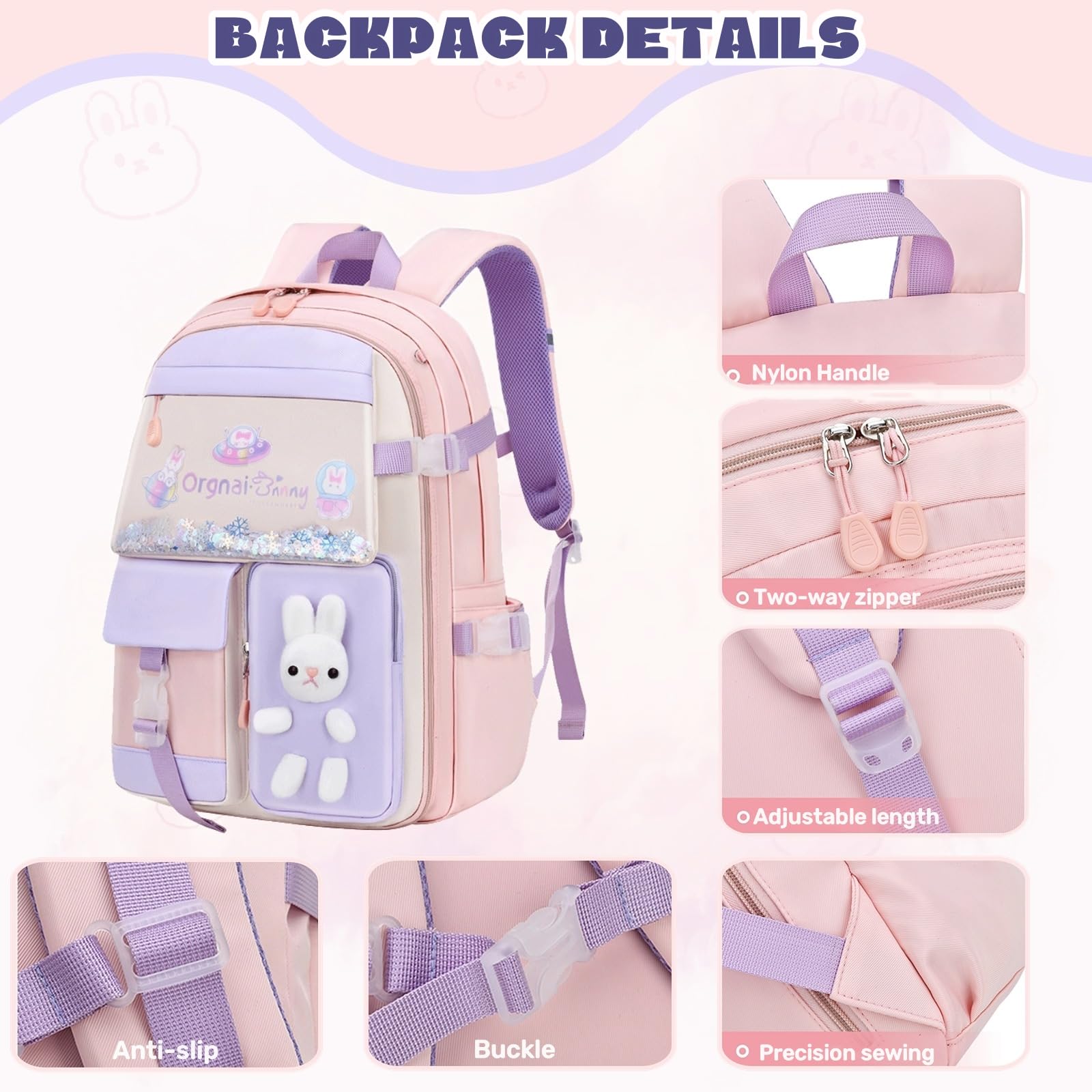 Kawaii Backpack for School Girls Bunny Backpack Kids Casual Bookbag Cute Outdoor Daypack