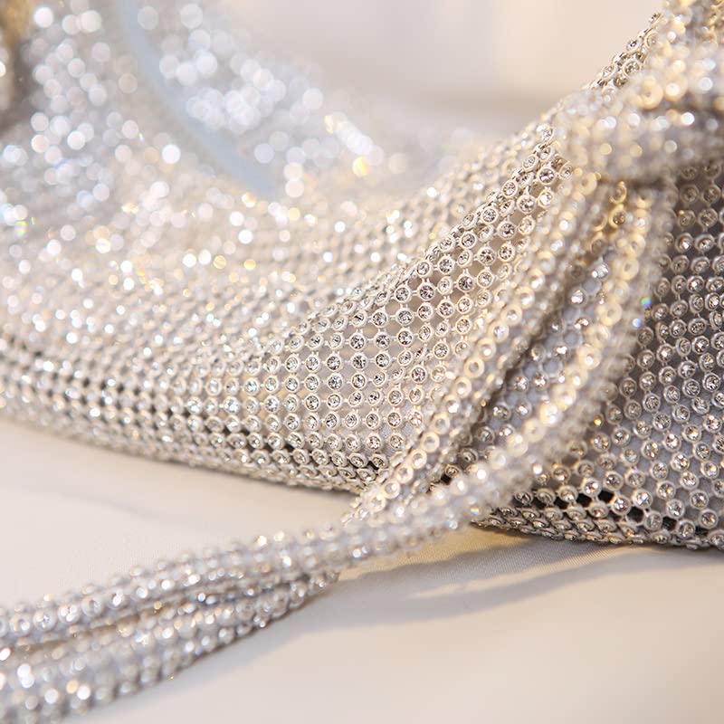 Autumnwell Rhinestone Purse Sparkly Bag Silver Diamond Purses for Women Evening Prom Rhinestone Handbag Hobo Bag