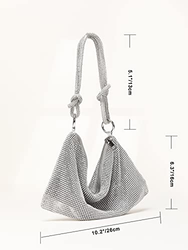 Autumnwell Rhinestone Purse Sparkly Bag Silver Diamond Purses for Women Evening Prom Rhinestone Handbag Hobo Bag
