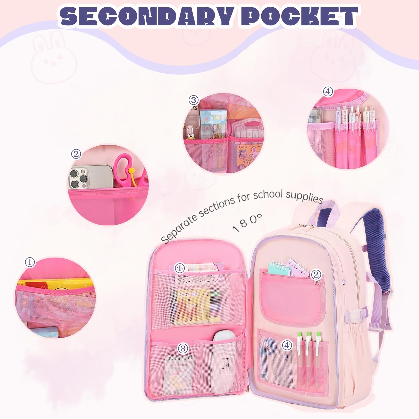 Kawaii Backpack for School Girls Bunny Backpack Kids Casual Bookbag Cute Outdoor Daypack