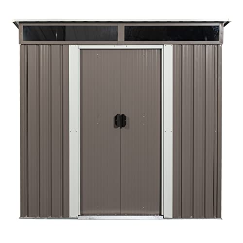 6.4 x 5ft Outdoor Metal Storage Shed,with Lockable Doors, Floor Frame, Side Window,Sun Protection, Waterproof Tool Storage Shed for Patio, Lawn,Backyard (Gray-6.4 x 5ft+Side Window)