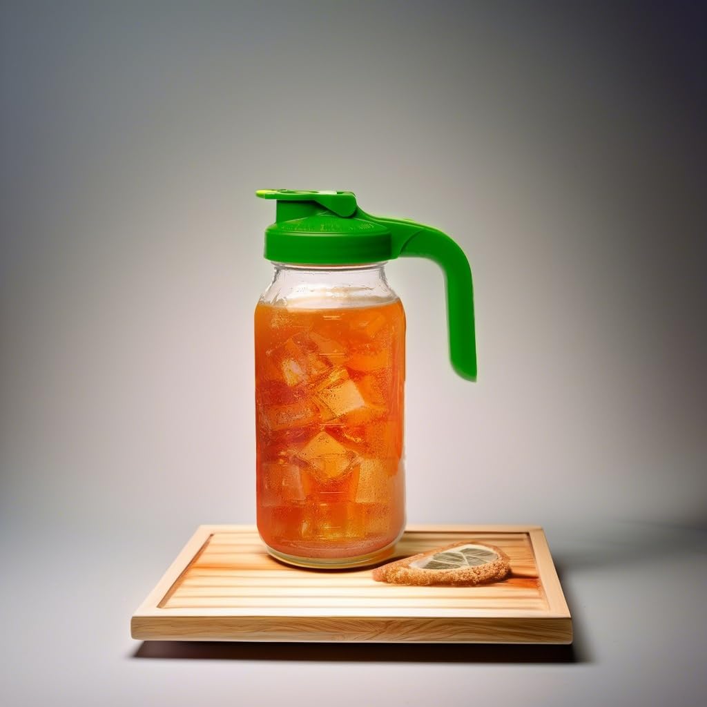 County Line Kitchen Glass Mason Jar Pitcher with Lid - Wide Mouth, 2 Quart (64 oz) - Heavy Duty, Leak Proof - Sun & Iced Tea Pitcher, Cold Brew Coffee, Breast Milk Storage, Water - Leaf Green