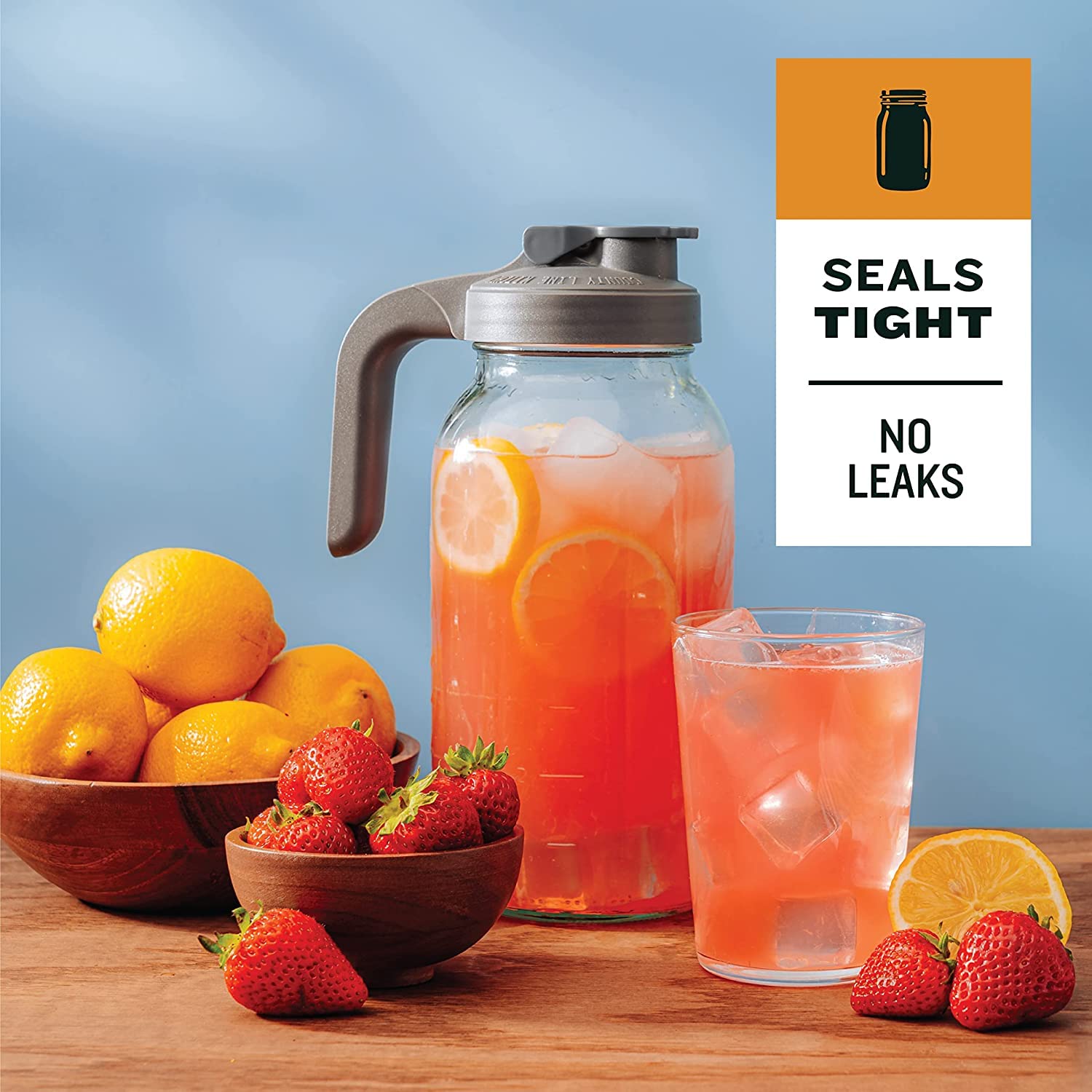 County Line Kitchen Glass Mason Jar Pitcher with Lid - Wide Mouth, 2 Quart (64 oz) - Heavy Duty, Leak Proof - Sun & Iced Tea Pitcher, Cold Brew Coffee, Breast Milk Storage, Water - Leaf Green