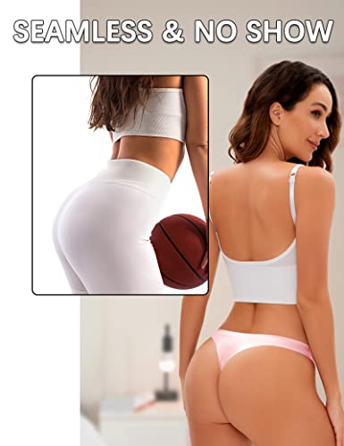 FOXROSE Seamless Thongs for Women Silk Thongs for Women Sexy Satin Thongs for Women Underwear Seamless (5 Pack, Medium)