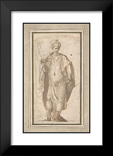 ArtDirect Cesare Nebbia 12x18 Black Modern Frame and Double Matted Museum Art Print Titled - Standing Figure of a Warrior King (1536-1614)